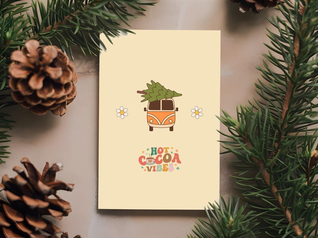 Hot Cocoa Vibes Retro VW Bus Van Christmas Card, Holiday Greeting Cards ...