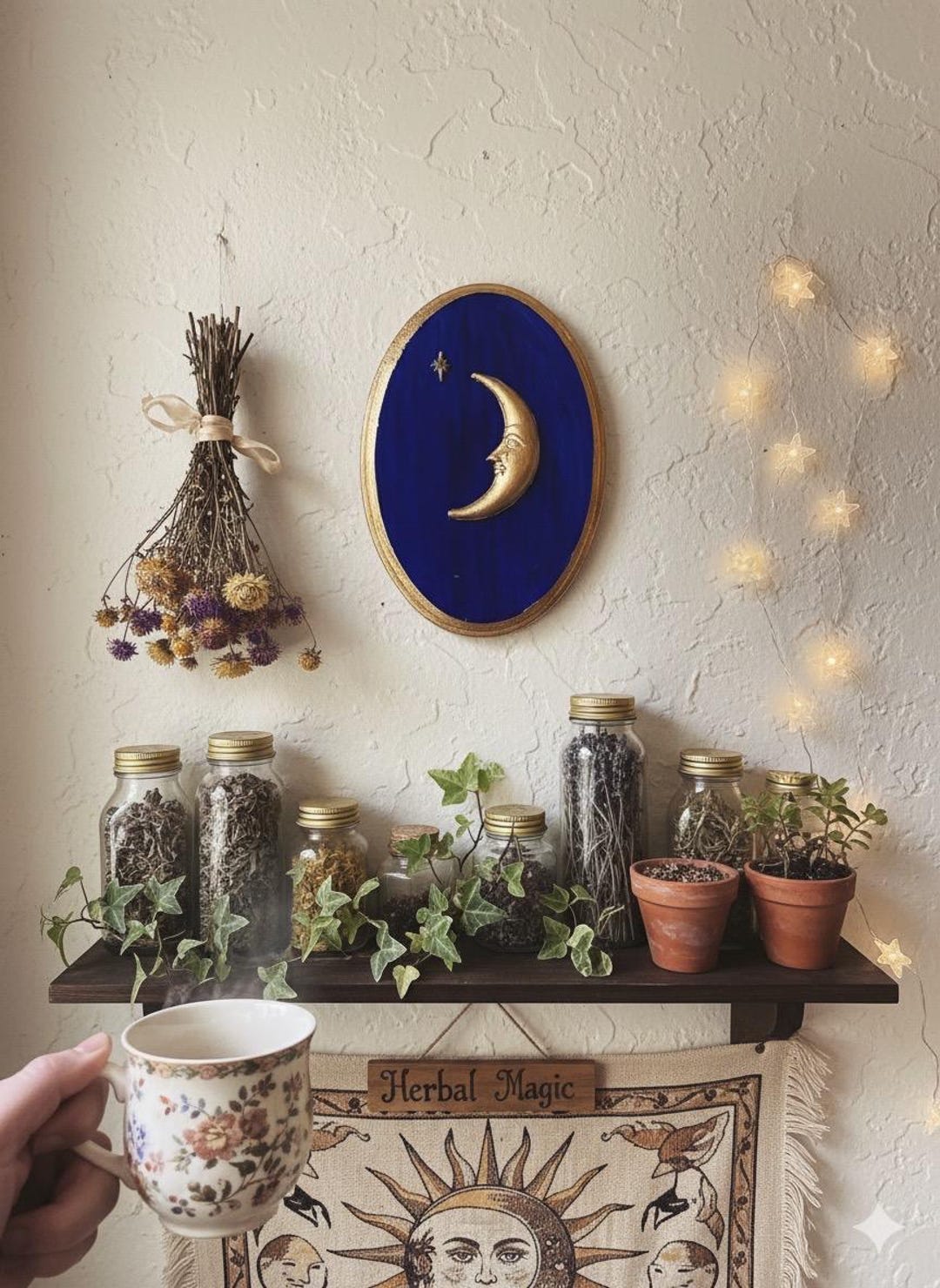 Whimsigoth Celestial Crescent Moon Frame Wall Hanging, Man in the Moon ...
