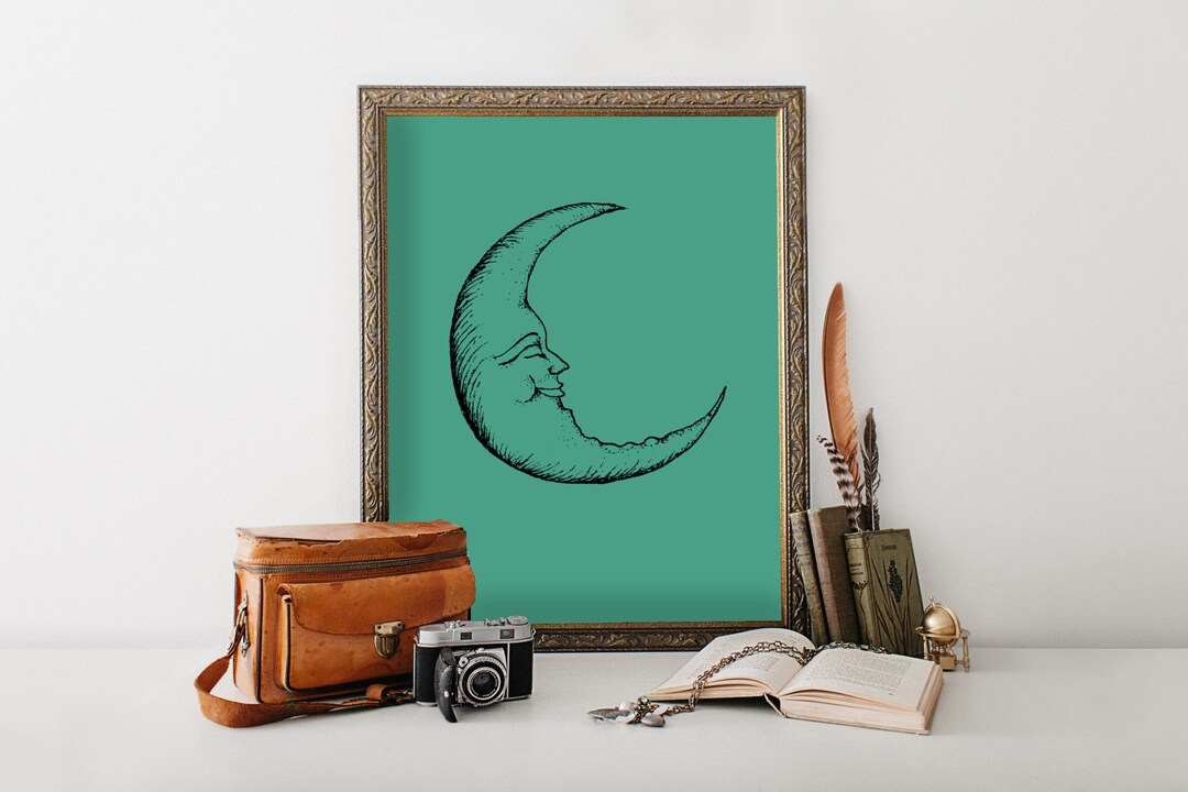 Whimsigoth Celestial Moon Art Print | Moon Face Wall Decor | Cancer ...