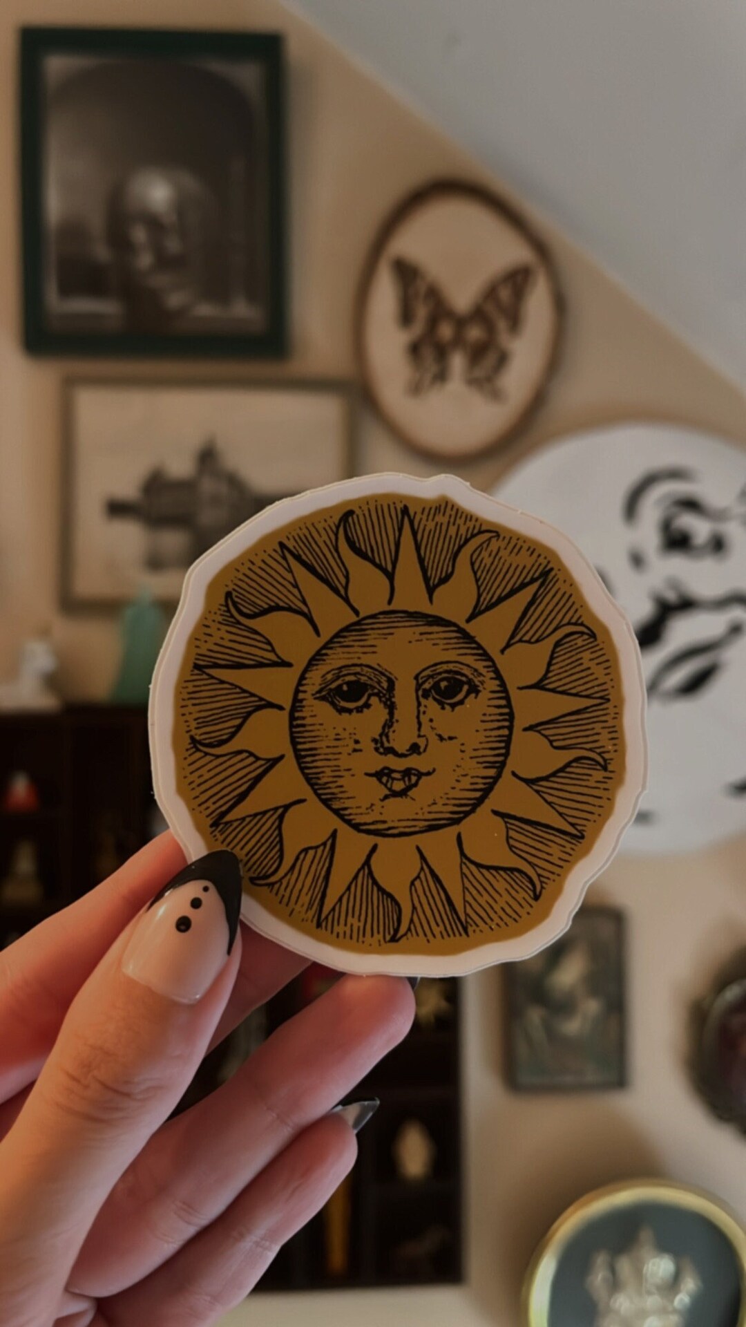 Whimsigoth Celestial Sun Vinyl Sticker | Vintage Sun Face Art | Leo ...