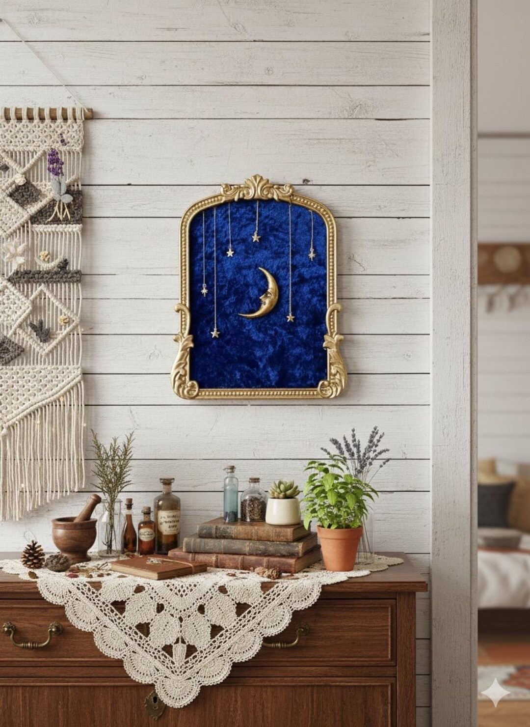 Whimsigoth Celestial Crescent Moon Frame Wall Hanging, Man in the Moon ...