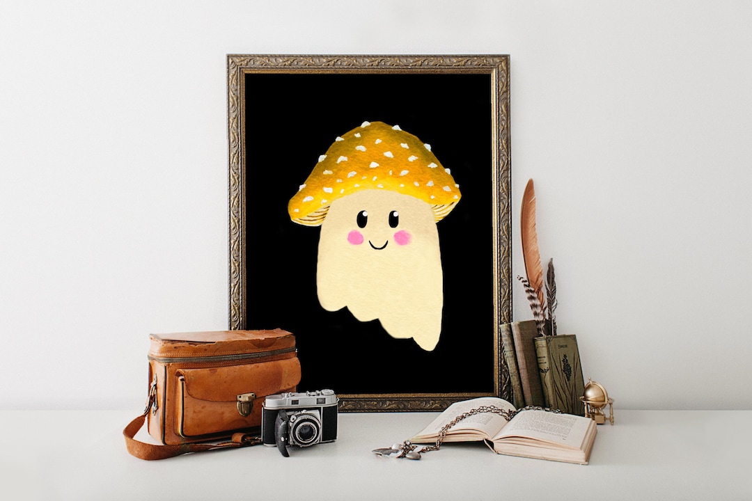 Mushroom Ghost Art Print, Ghostcore Cute Witchy Painting, Whimsigoth ...