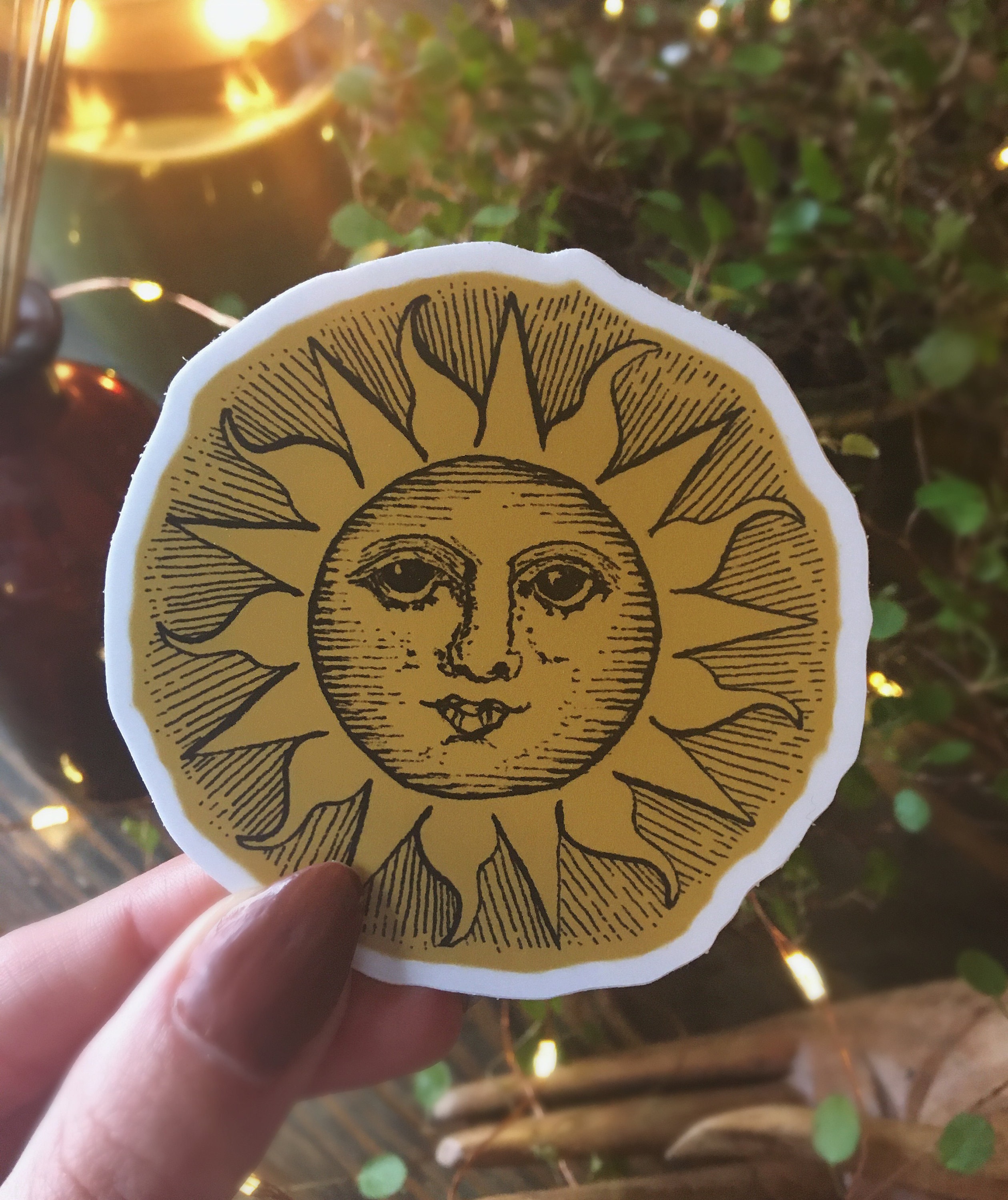 Whimsigoth Celestial Sun Vinyl Sticker | Vintage Sun Face Art | Leo ...