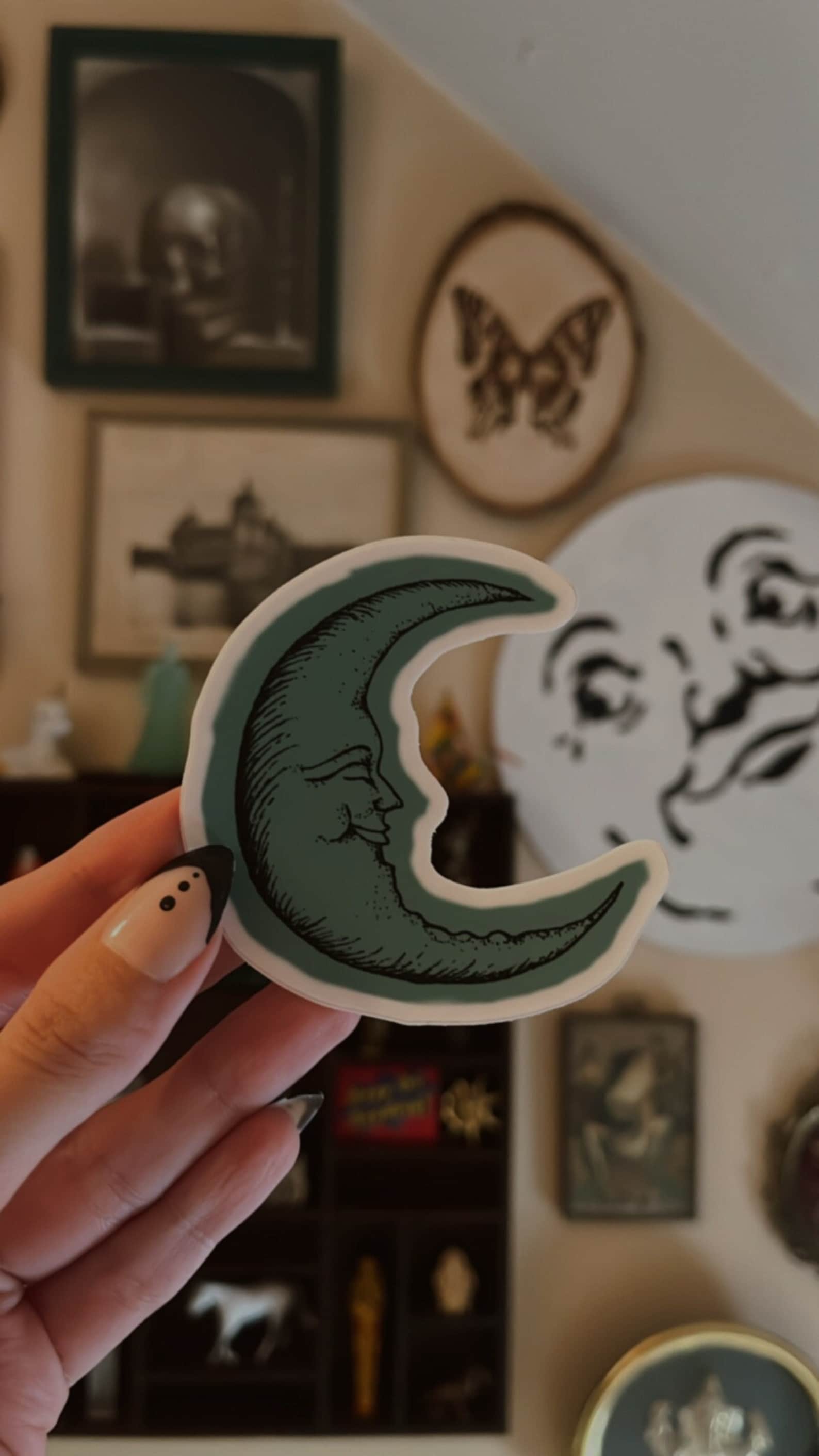 Whimsigoth Moon Face Sticker: Vintage Celestial Art, Astrology Decal - Etsy