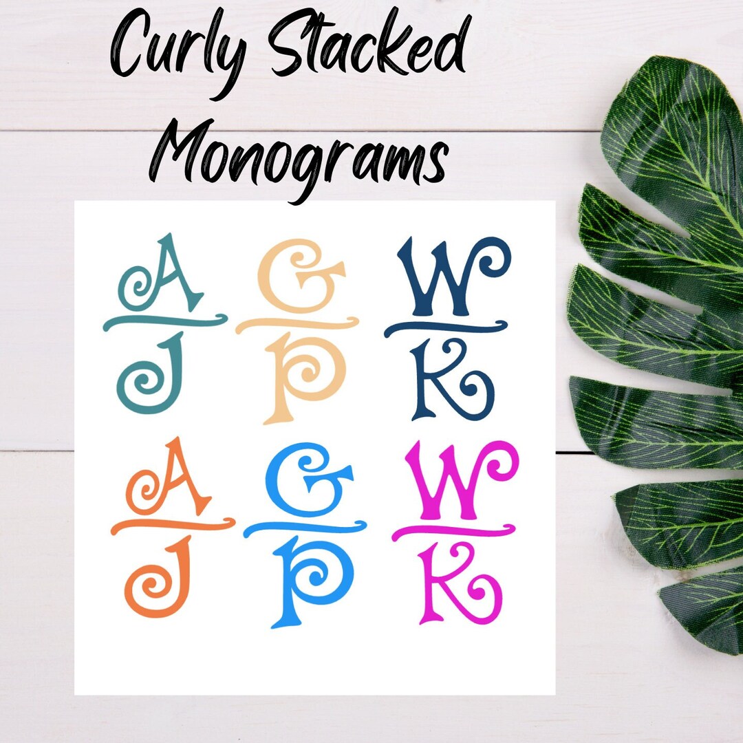 Trendy Curly Stacked Monogram Decal Sticker, 2 Letter Monogram Vinyl ...