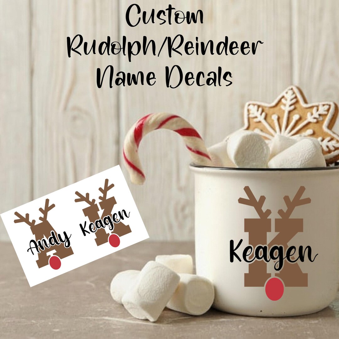 Personalized Rudolph Decal, Christmas Name Stickers, Custom Reindeer ...