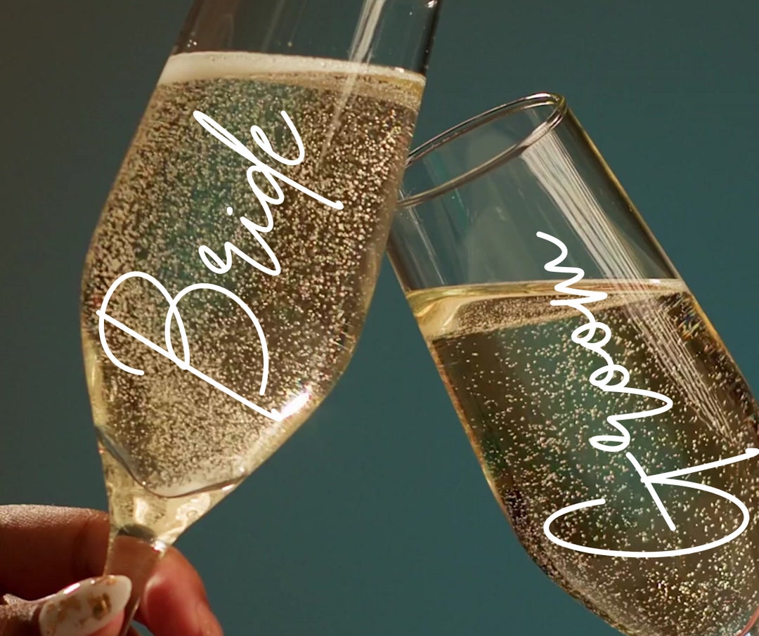 Champagne Glass Name Decals, Wedding Champagne Flute Sticker, Custom ...