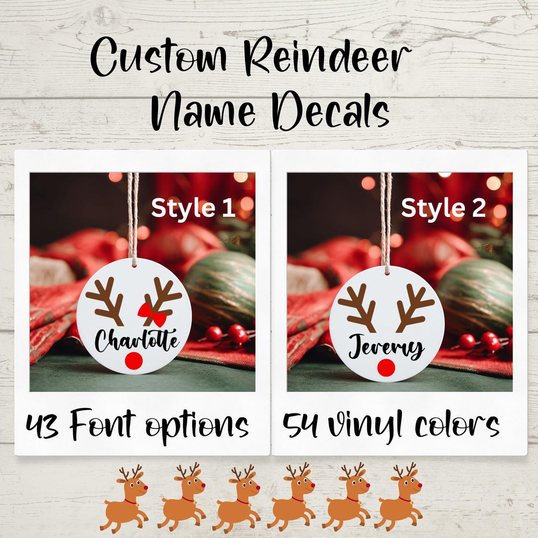 Personalized Reindeer Decal, Christmas Name Stickers, Custom Reindeer ...