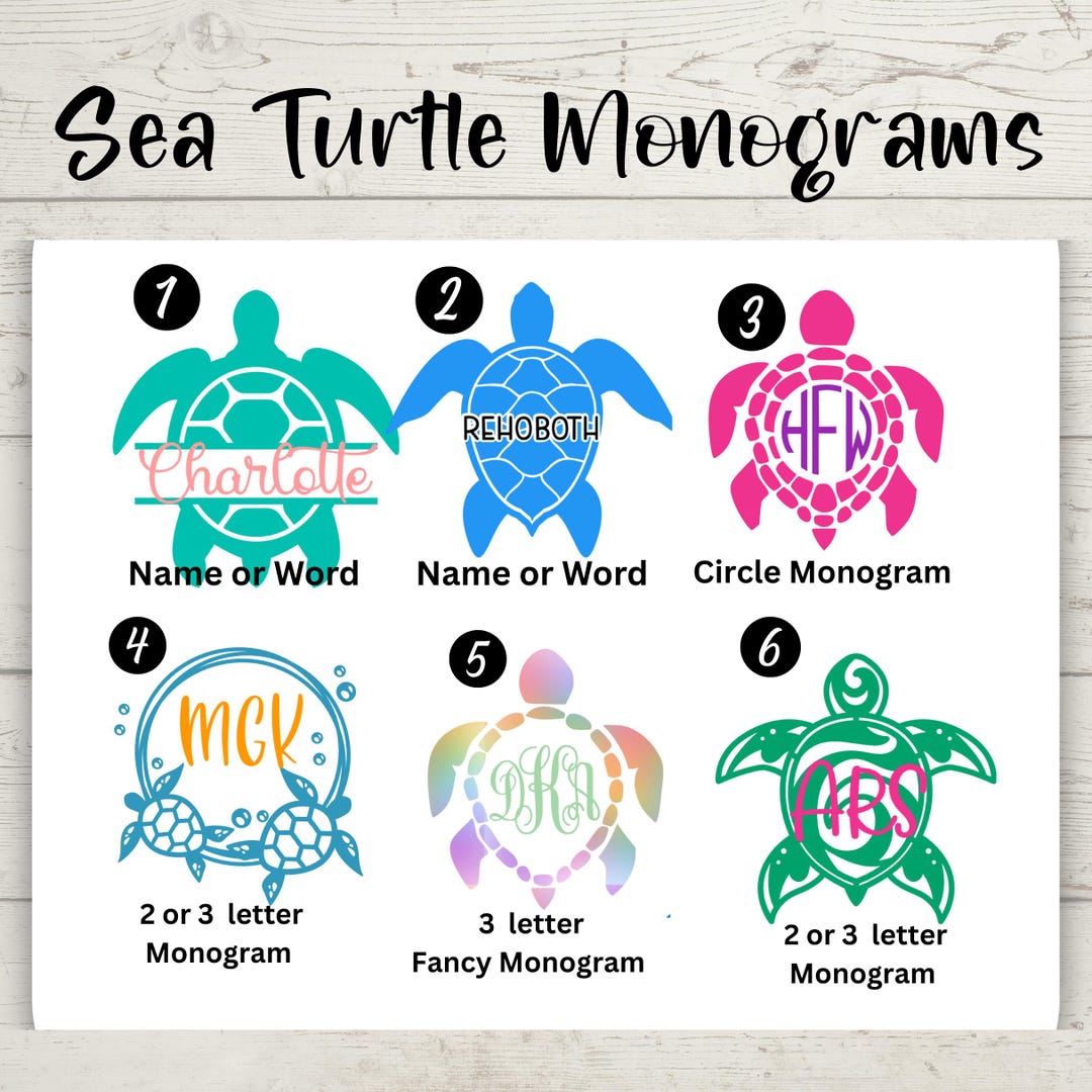 Monogram Turtle Decal, Personalized Monogram Decal, Summer Print Turtle ...