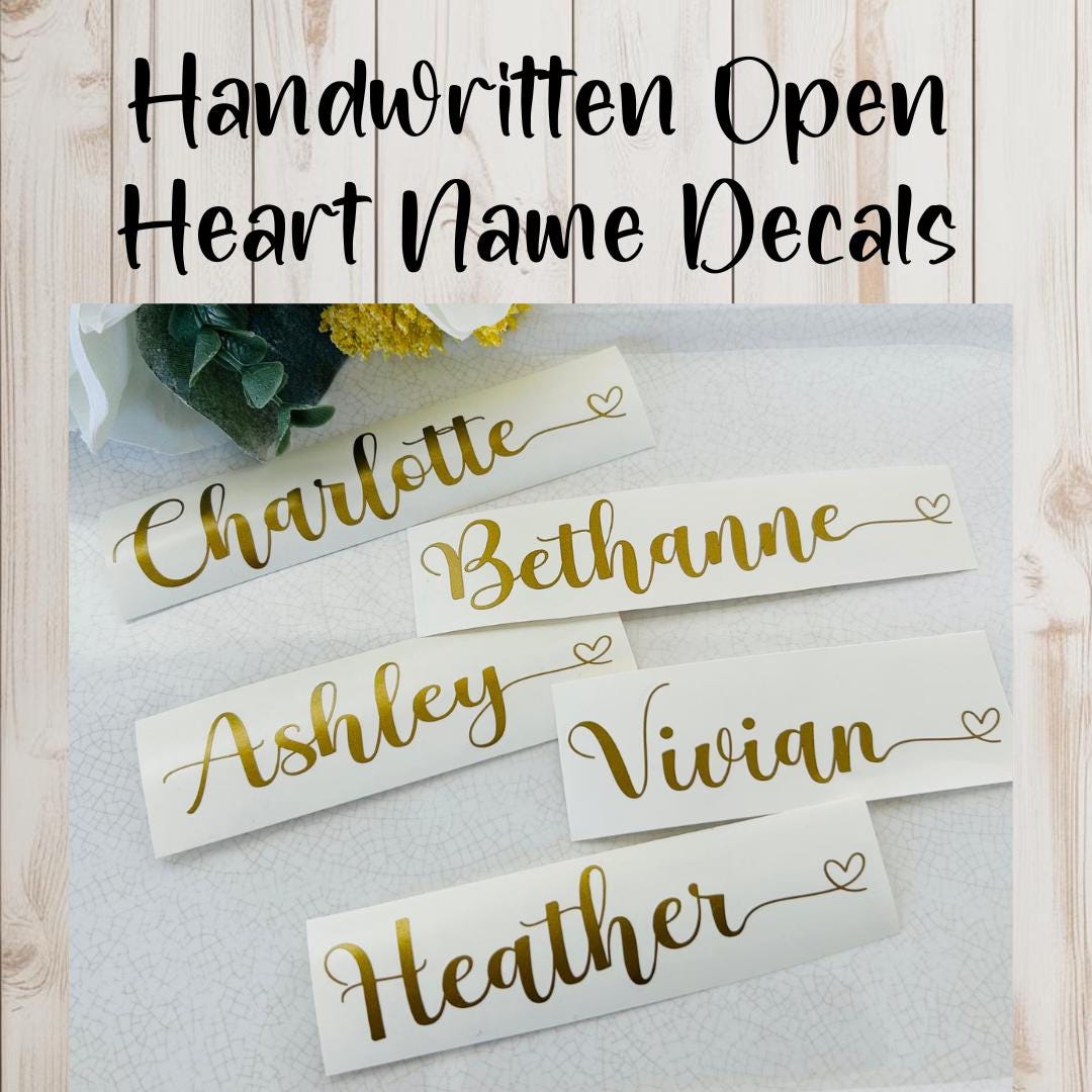 Handwritten Script Heart Name Decal, Wedding Favors, Bridesmaid ...