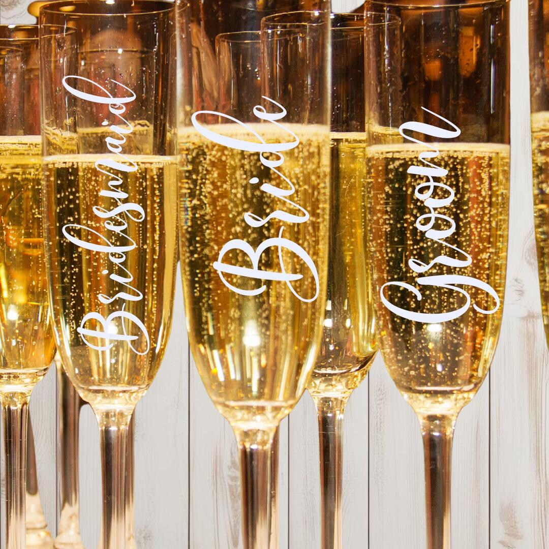 Champagne Flute Name Decals, Wedding Champagne Glass Stickers ...