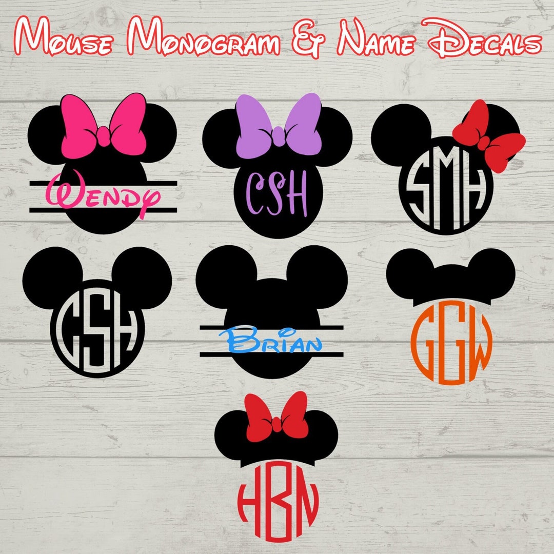 Disney Inspired Name Decal Sticker, Mouse Ears Monogram Decal, Mouse ...