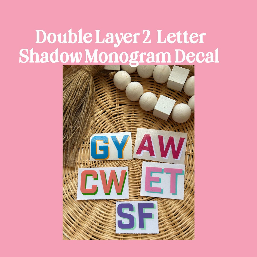 Double Layered 2 Initial Monogram Sticker, 2 Letter 3D Shadow Block ...