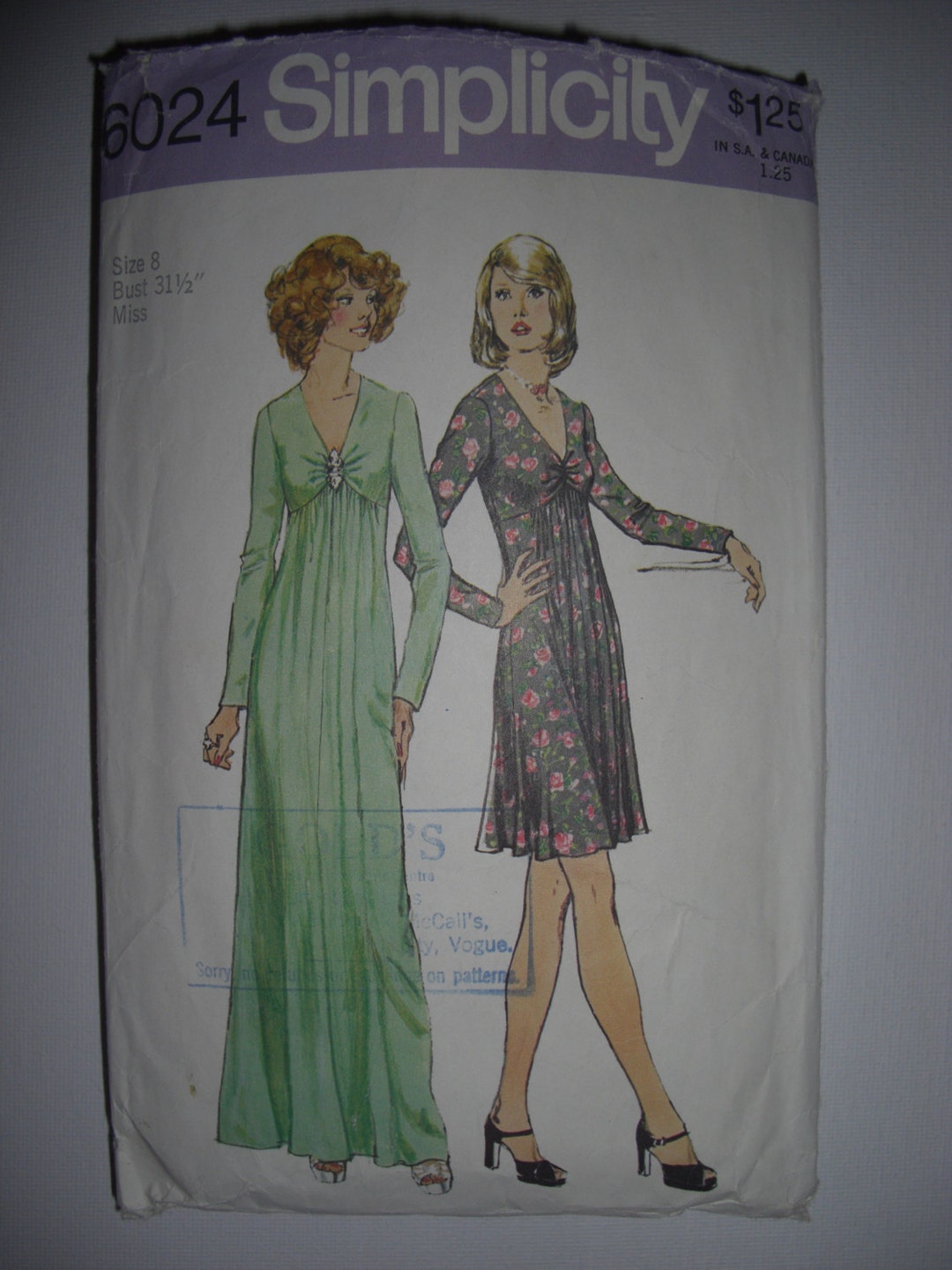 Vintage Simplicwity Sewing Pattern 1973 Long/short Dress/v - Etsy Canada