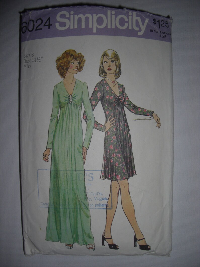 Vintage Simplicwity Sewing Pattern 1973 Long/short Dress/v - Etsy Canada