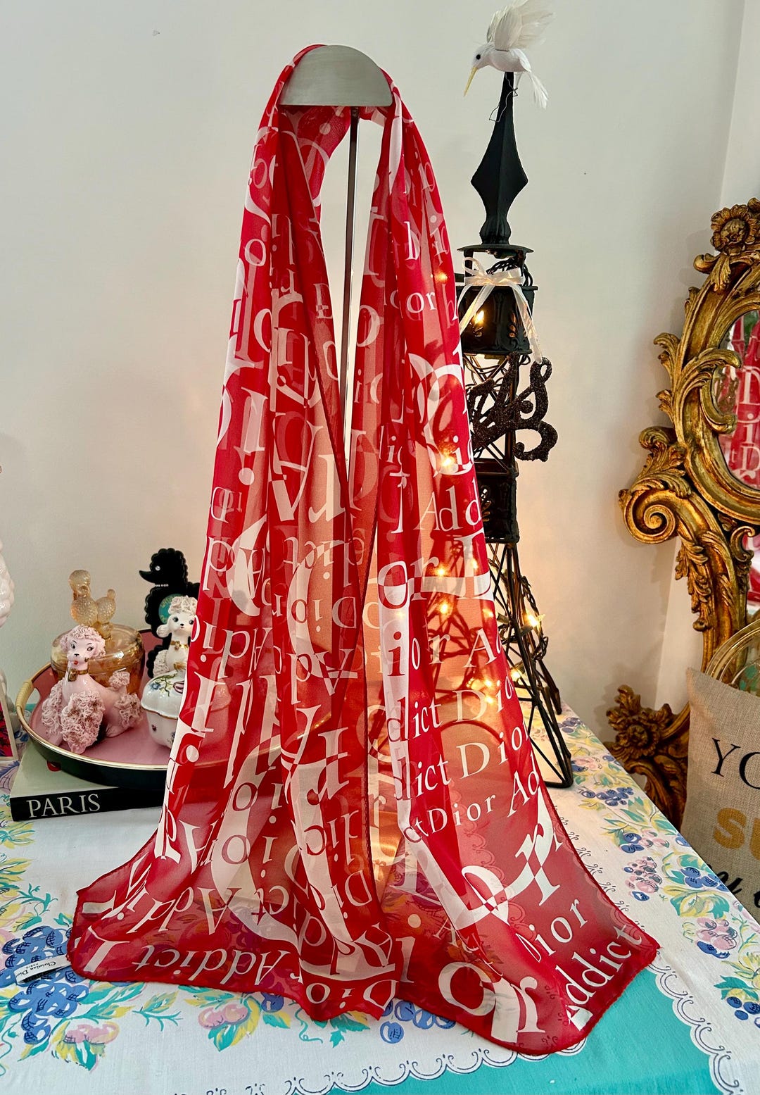 Vintage Dior Addict Lipstick Launch Scarf, Red Dior Scarf, Dior Addict ...