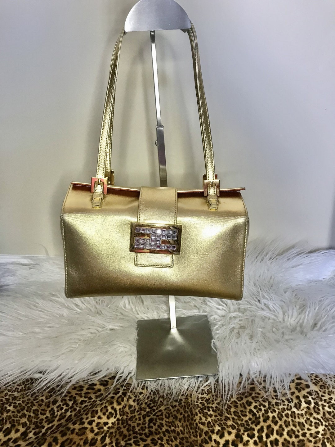 Authentic Gold Leather Fendi Box Bag With Dust Bag - Etsy