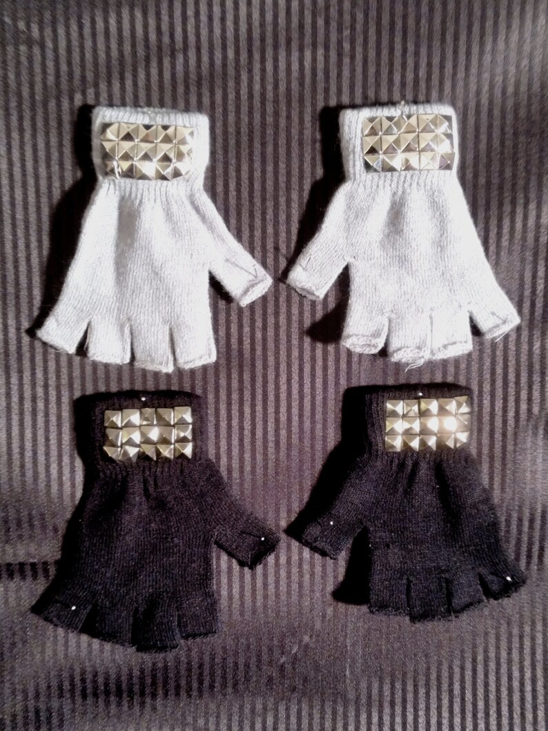 Pyramid Stud Fingerless Glove - Gray - Etsy