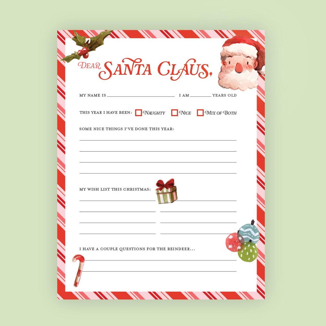 Printable Kid's Dear Santa Letter - Etsy