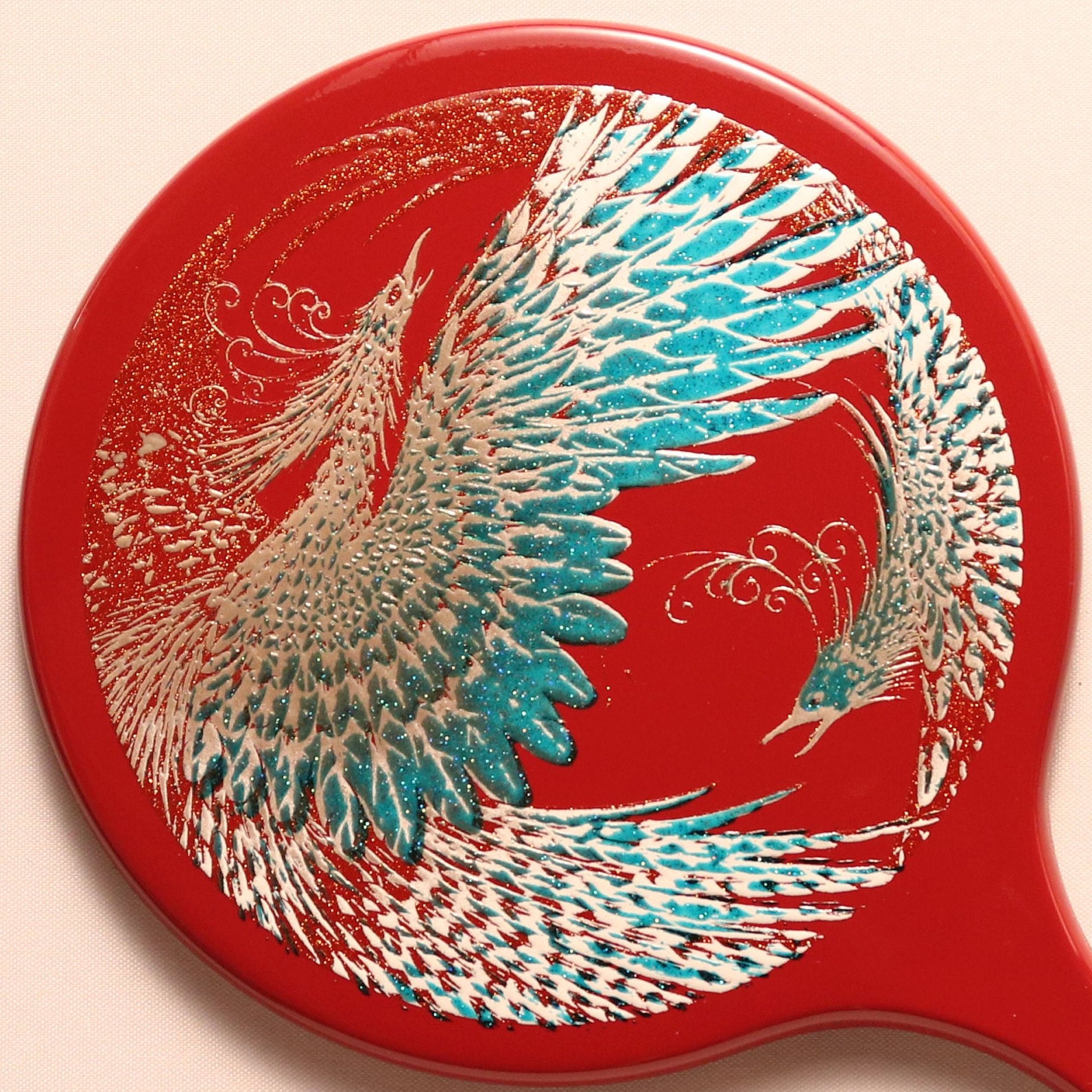 Hand Held Hand Mirror Phoenix Japan Traditional Craft "maki-e" Lacquer ...