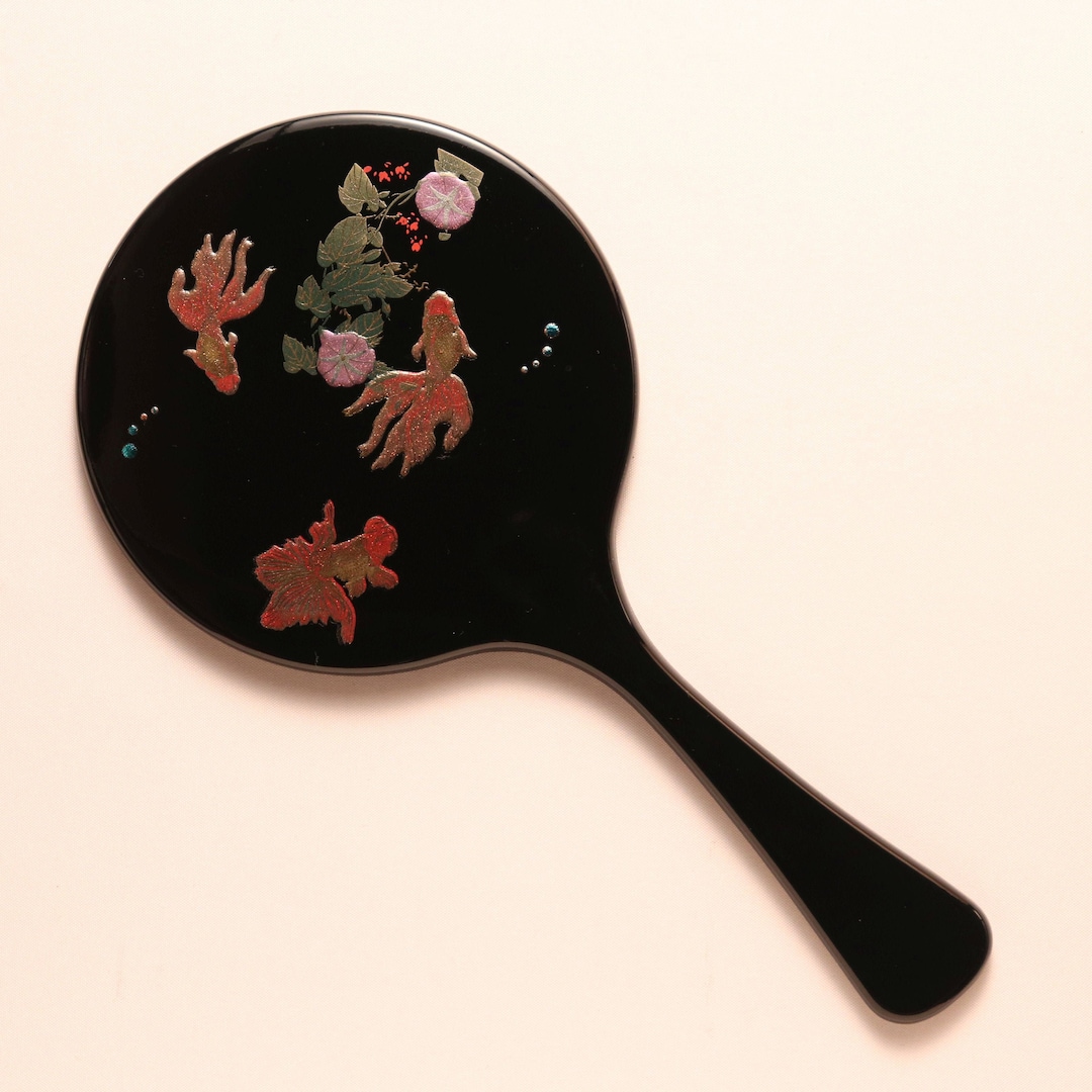 Hand Held Hand Mirror Goldfish "kingyo" Japan Traditional Craft "maki-e ...