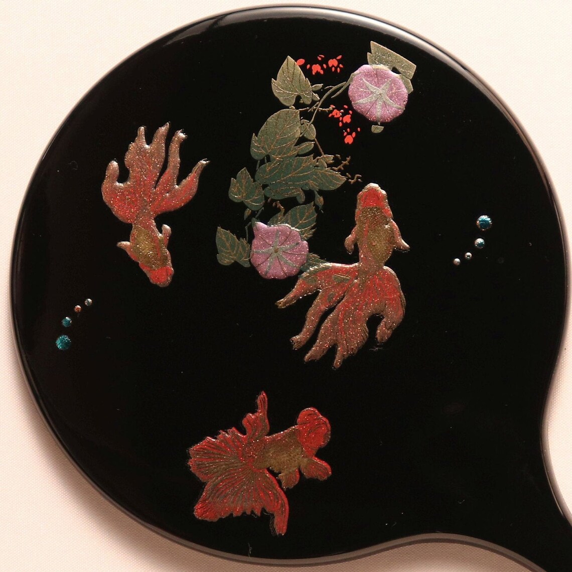 Hand Held Hand Mirror Goldfish kingyo Japan Traditional Craft maki-e ...