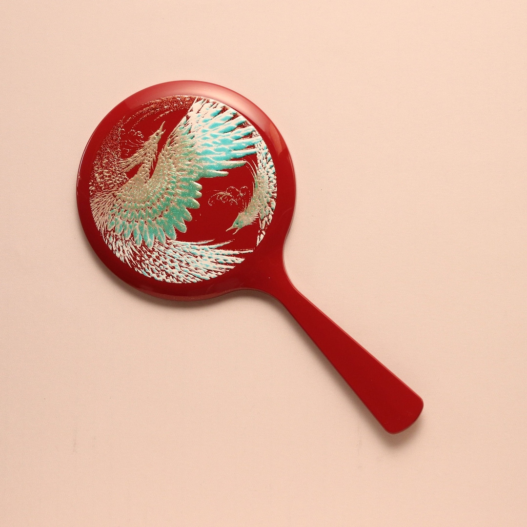 Hand Held Hand Mirror Phoenix Japan traditional craft "MAKI-E" lacquer ...