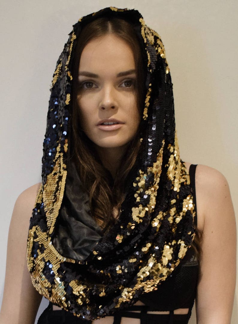 Black & Gold Sequin Hood - Etsy UK