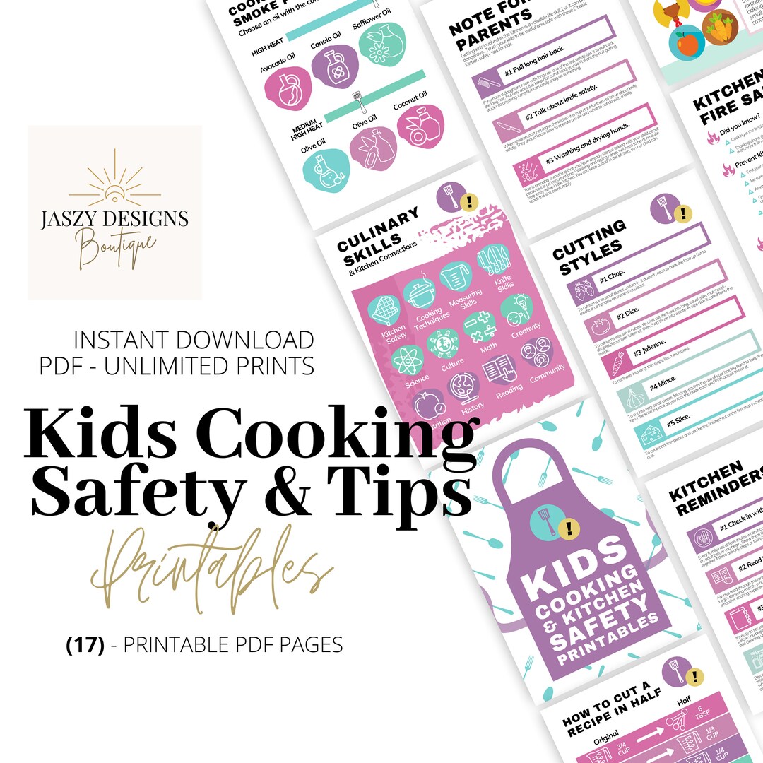 Kids Kitchen & Cooking Safety and Tips Printable Bundle, DIY 17 Pages ...