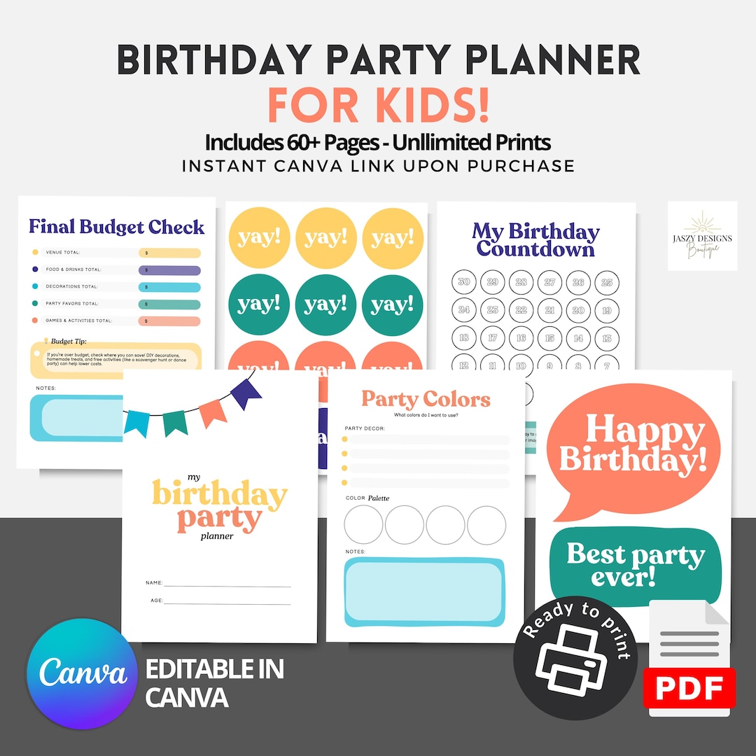 Kids Birthday Party Planner: Printable DIY Guide (canva & PDF) - Etsy
