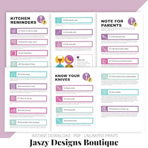 Kids Kitchen & Cooking Safety and Tips Printable Bundle, DIY 17 Pages ...