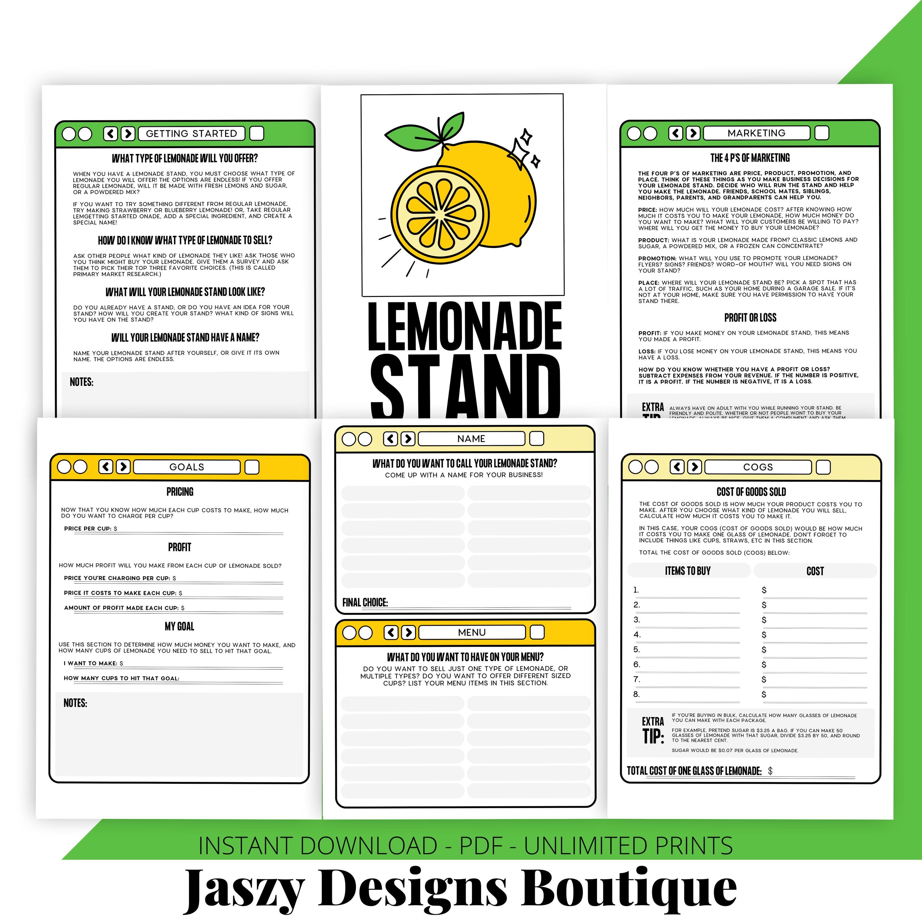 Lemonade Stand Business Plan: DIY Marketing Signs Bundle (PDF) - Etsy