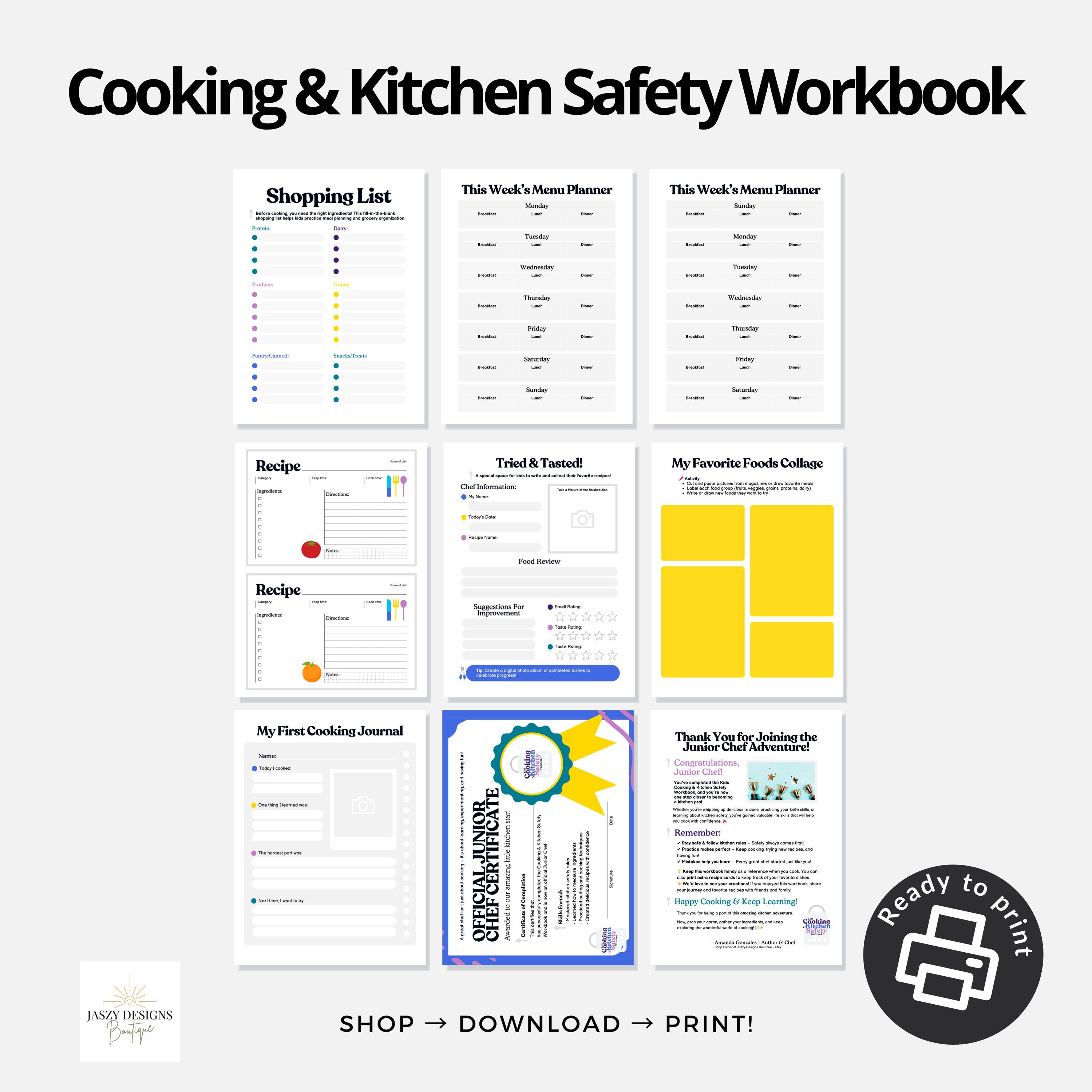 Kids Cooking & Kitchen Safety Workbook: Junior Chef Activities ...