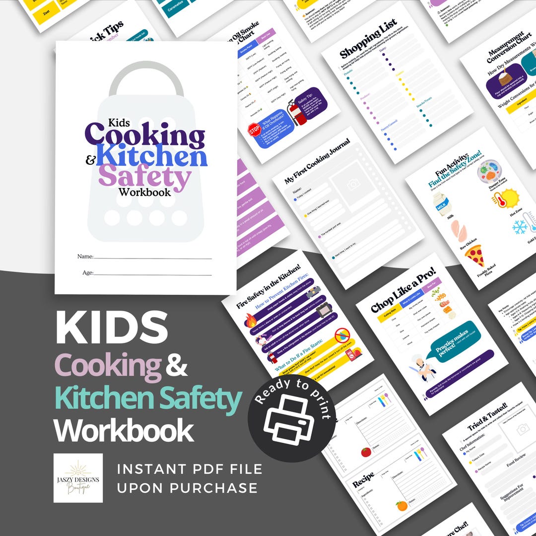 Kids Cooking & Kitchen Safety Workbook | Printable PDF | Junior Chef ...