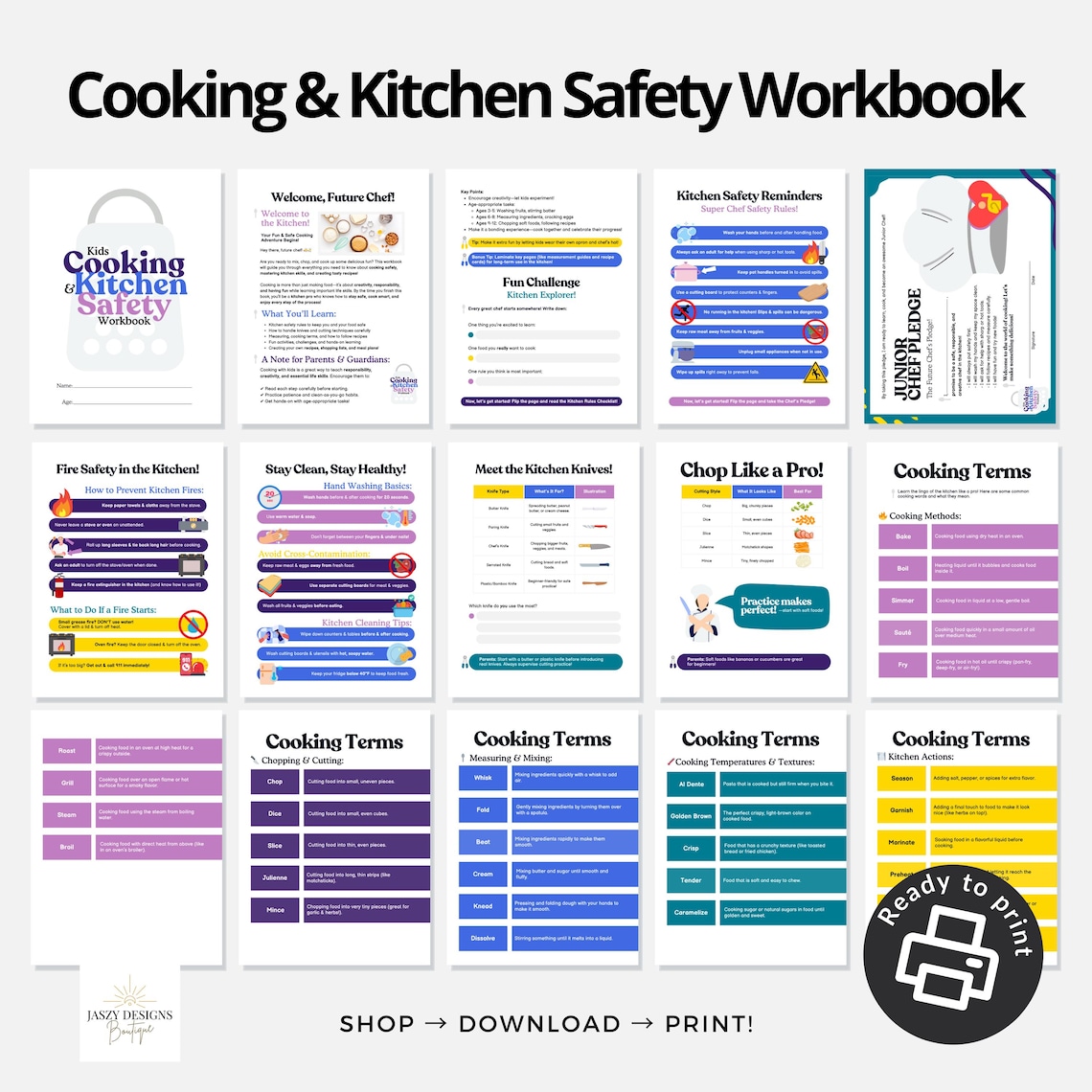 Kids Cooking & Kitchen Safety Workbook: Junior Chef Activities ...