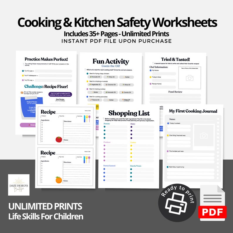 Kids Cooking & Kitchen Safety Workbook: Junior Chef Activities ...