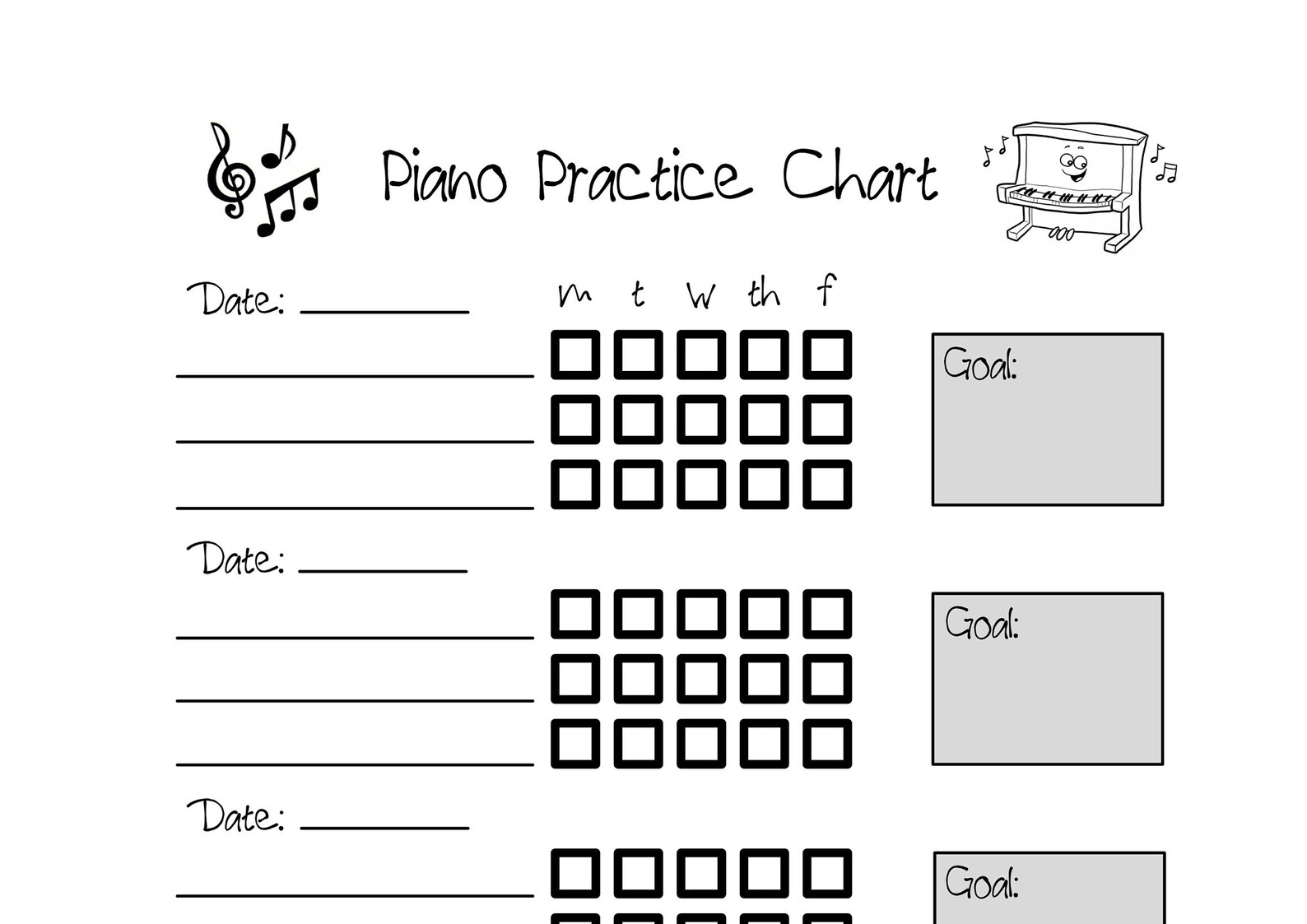 Whole Month Piano Chart, Practice Chart - Etsy