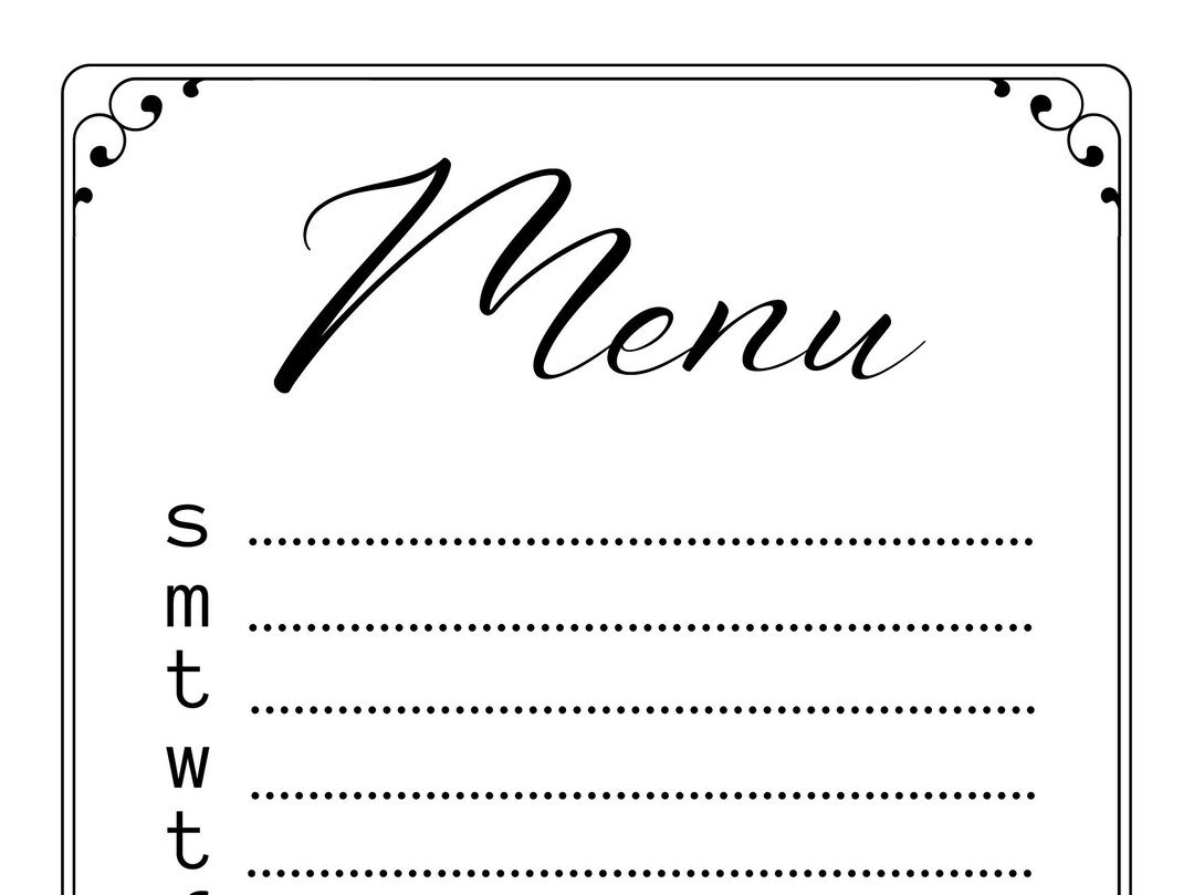 Menu, Meal Planner, Grocery List, Printable Menu, Printable Meal ...