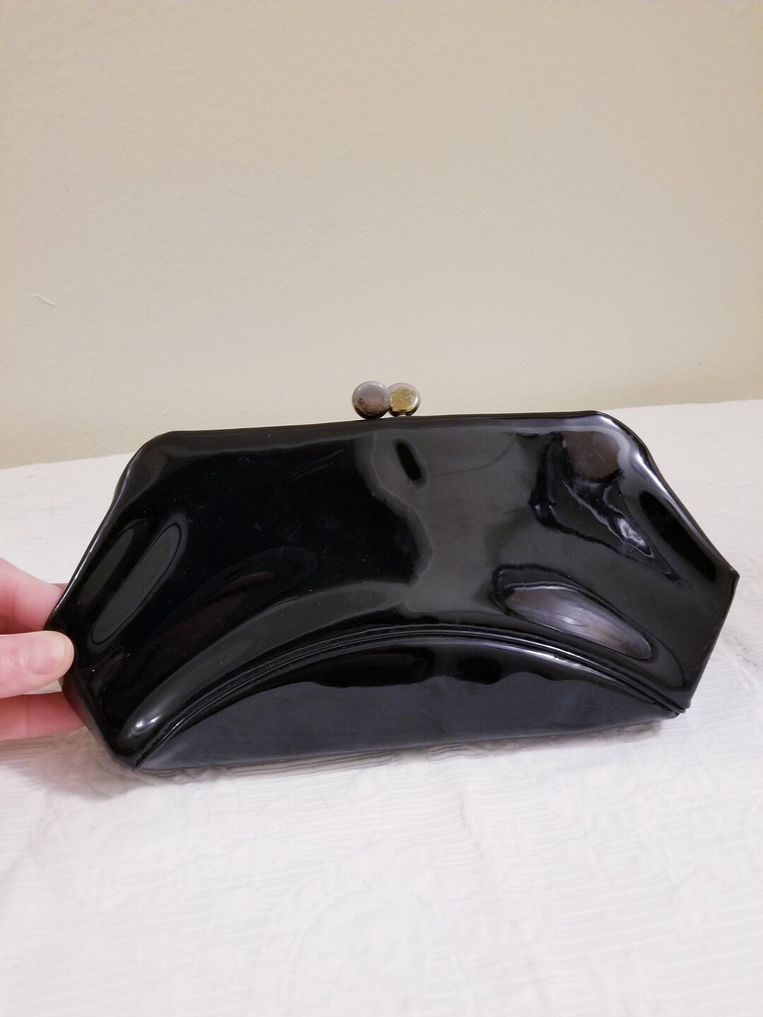Vintage 60s Kiss Lock Top Black Patent Leather Clutch - Etsy