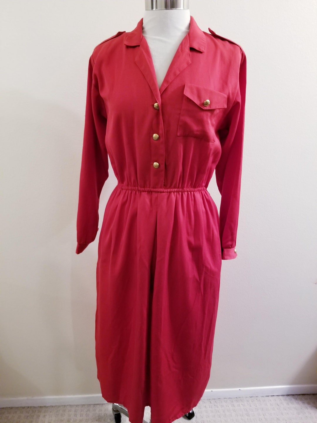 Vintage 80s Lisa II Red Shirt Dress Polyester/rayon Blend Size 14 - Etsy