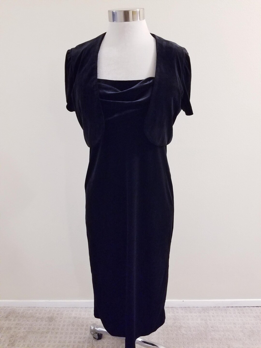 Vintage 90s Black Velvet Maxi Slip Dress With Matching Bolero Size 10P ...
