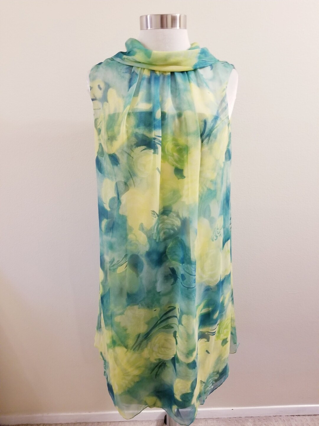 Vintage 60s Green Floral Chiffon Overlay Dress 36-30-40 - Etsy