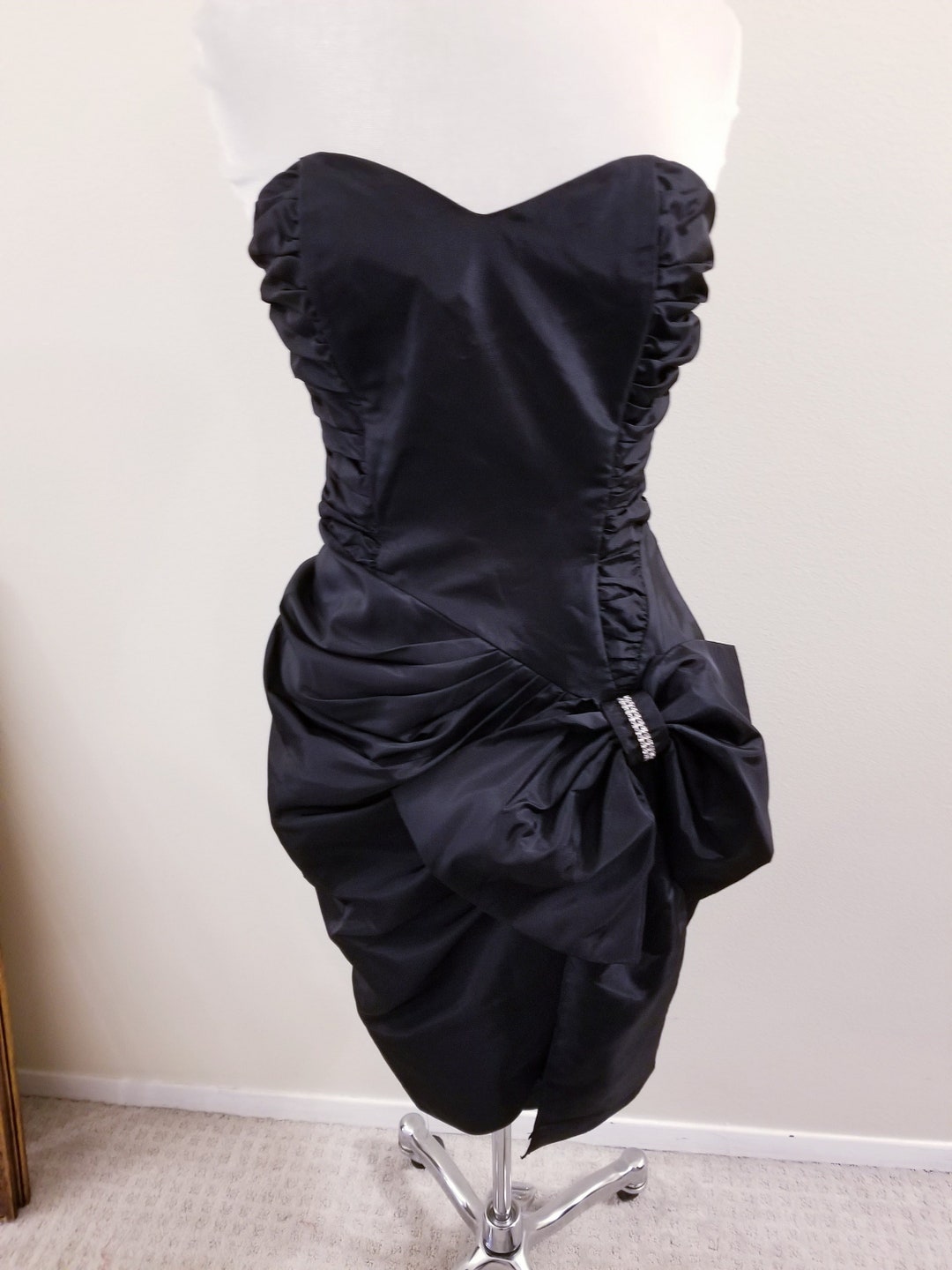 80s Vintage Steppin' Out Black Satin Formal Size 9 - Etsy