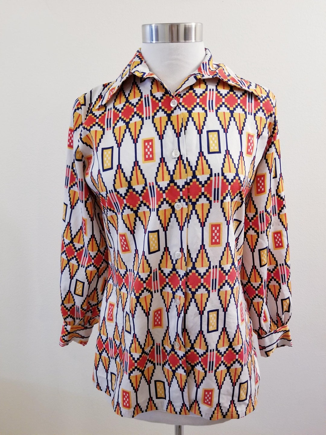 70s Vintage Southwestern Print Judy Bond Polyester Blouse - Etsy