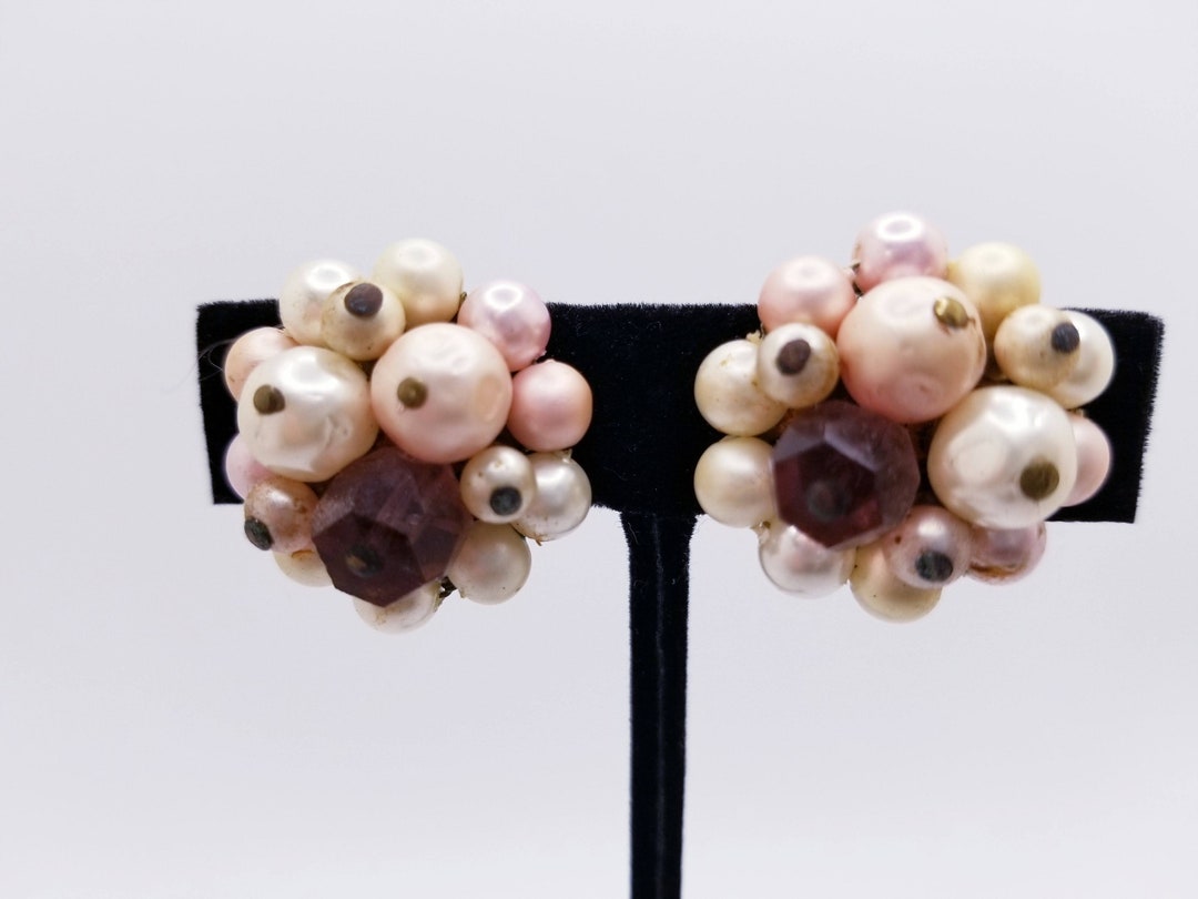 50s Vintage Made in Japan Brown Cluster Clip Earrings - Etsy