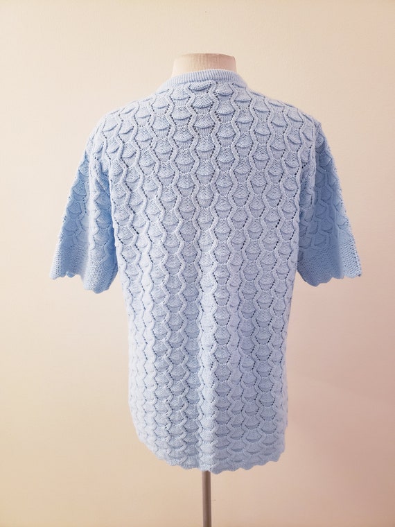 70's Vintage Billie Jo Crochet Knit Light Blue Cardig… - Gem