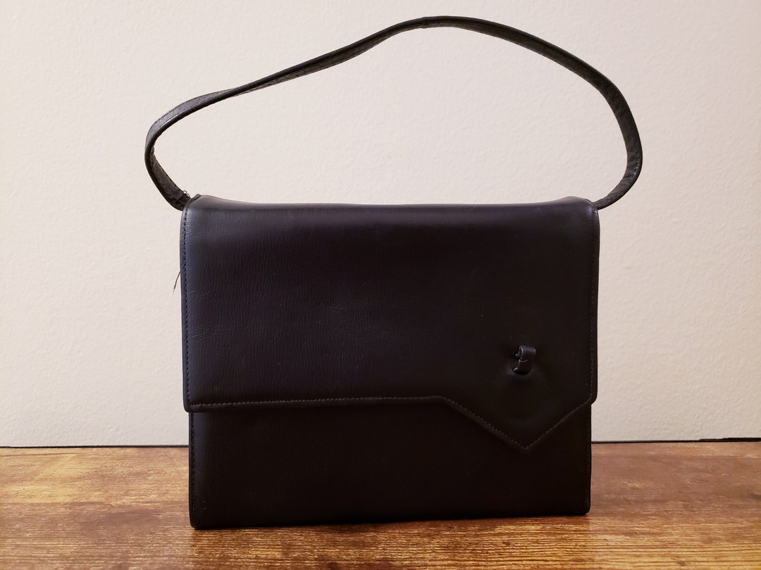 50's Block Black Leather Top Handle Purse - Etsy