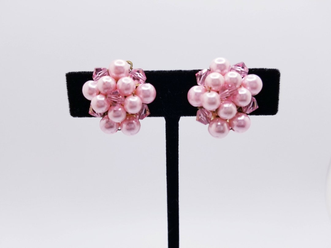 50s Vintage Made in Japan Pink Cluster Clip Earrings - Etsy