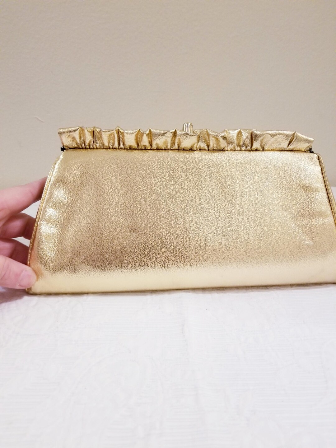 Vintage 60s Gold Ruffle Top Clutch - Etsy