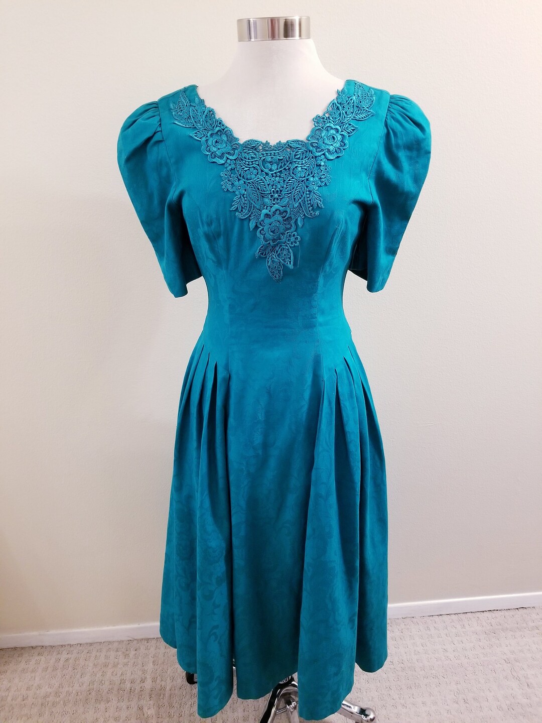 80s Nancy Johnson Green Cotton Brocade Fit & Flare - Size 4 - Etsy